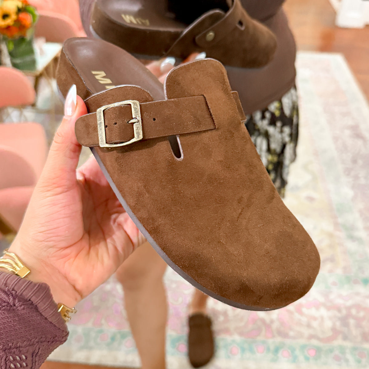 The Parker Chocolate Clogs | MIA Brown Suede Clogs – Poppy Jane